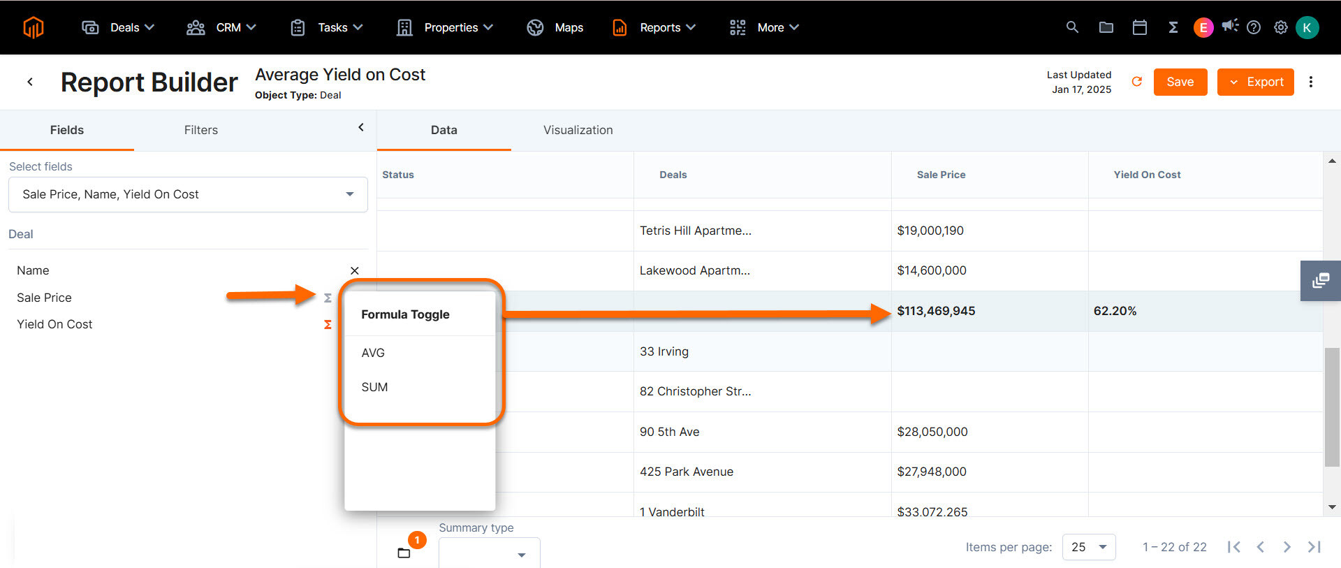 Select A Summary Type For Subtotals On Report Builder Fields